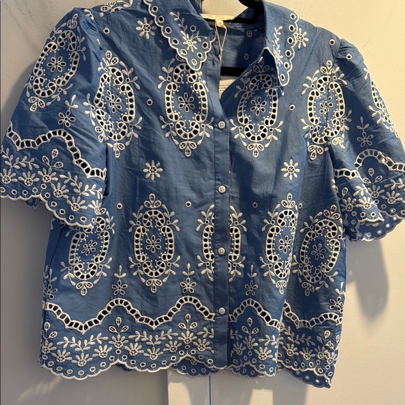 Sezane | Tops | Sezane Blue And White Embroidered Top | Poshmark